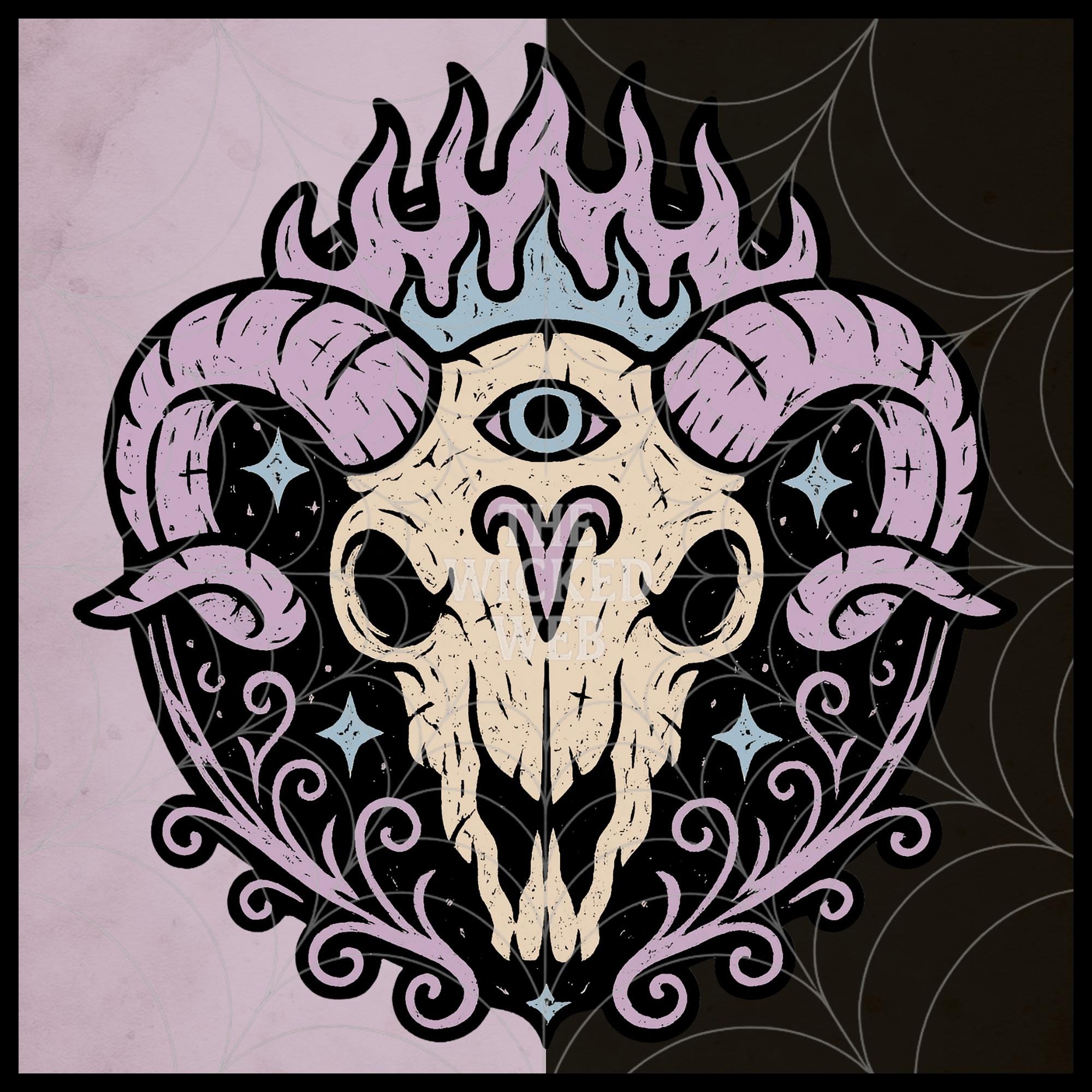 Pastel Goth Zodiac Clipart – Aries PNG, Creepy Cute Ram Skull Stickers ...