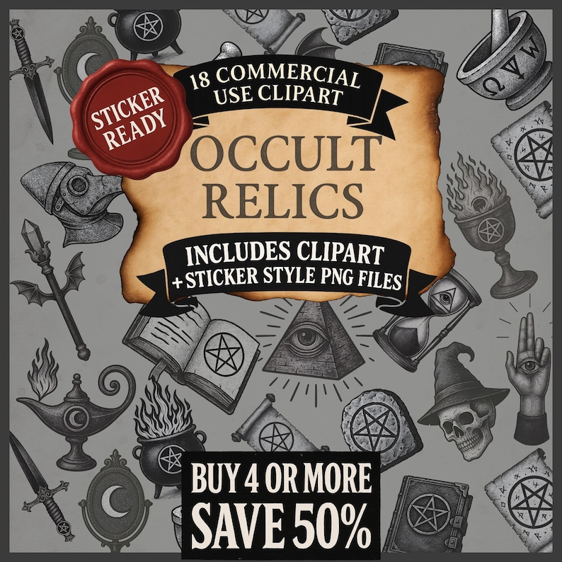 Occult Relics Clipart PNG Bundle – 18 Ritual Tools, Pentagrams ...