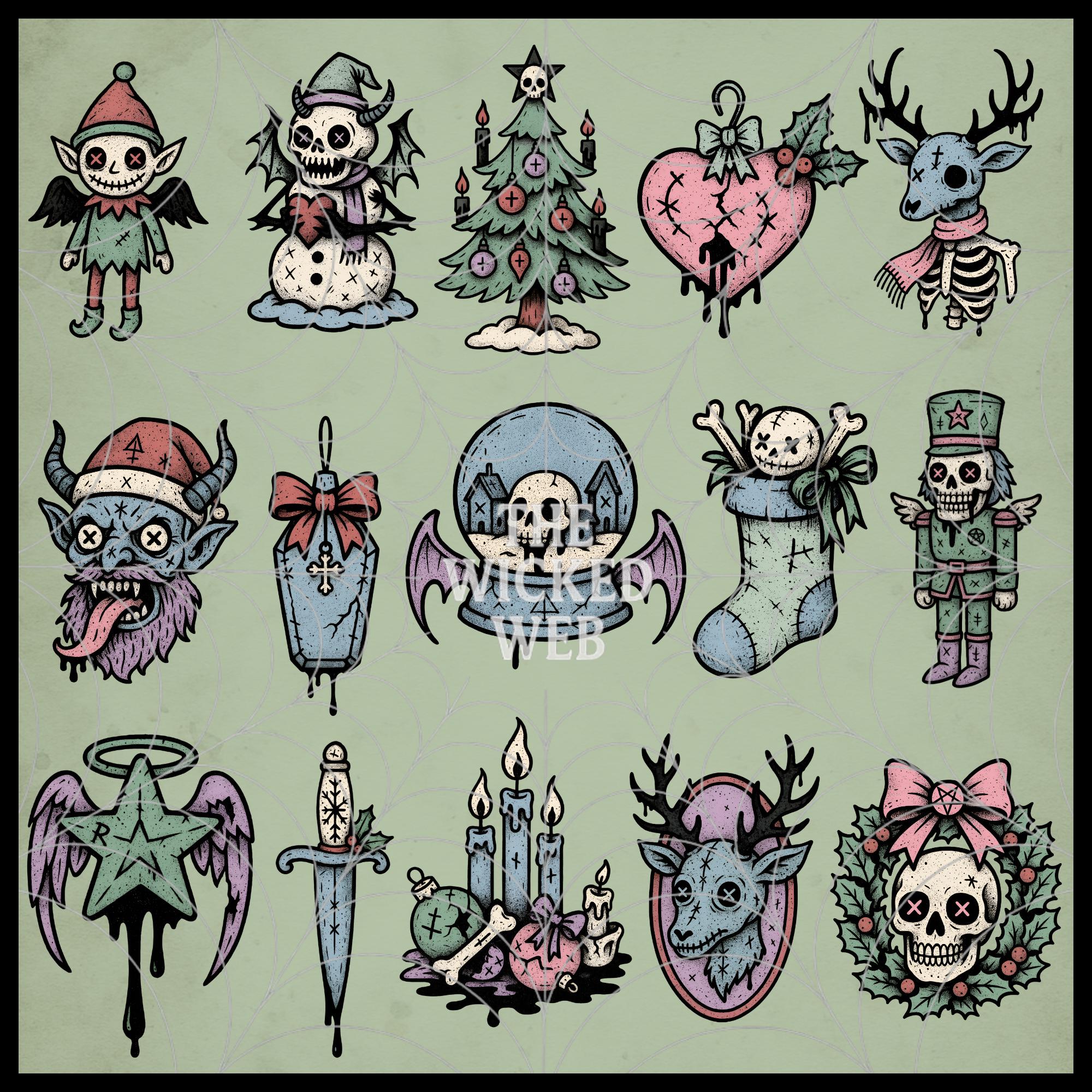 Pastel Goth Christmas Clipart Bundle | 30 Creepy Cute Holiday PNG Set ...