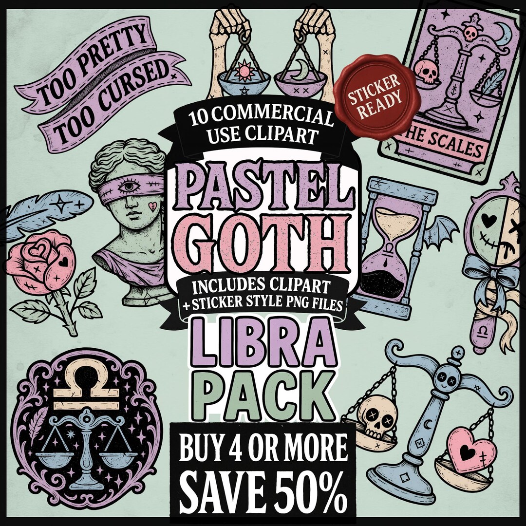 Pastel Goth Libra Zodiac Clipart PNG Bundle – 10 Creepy Cute Gothic ...
