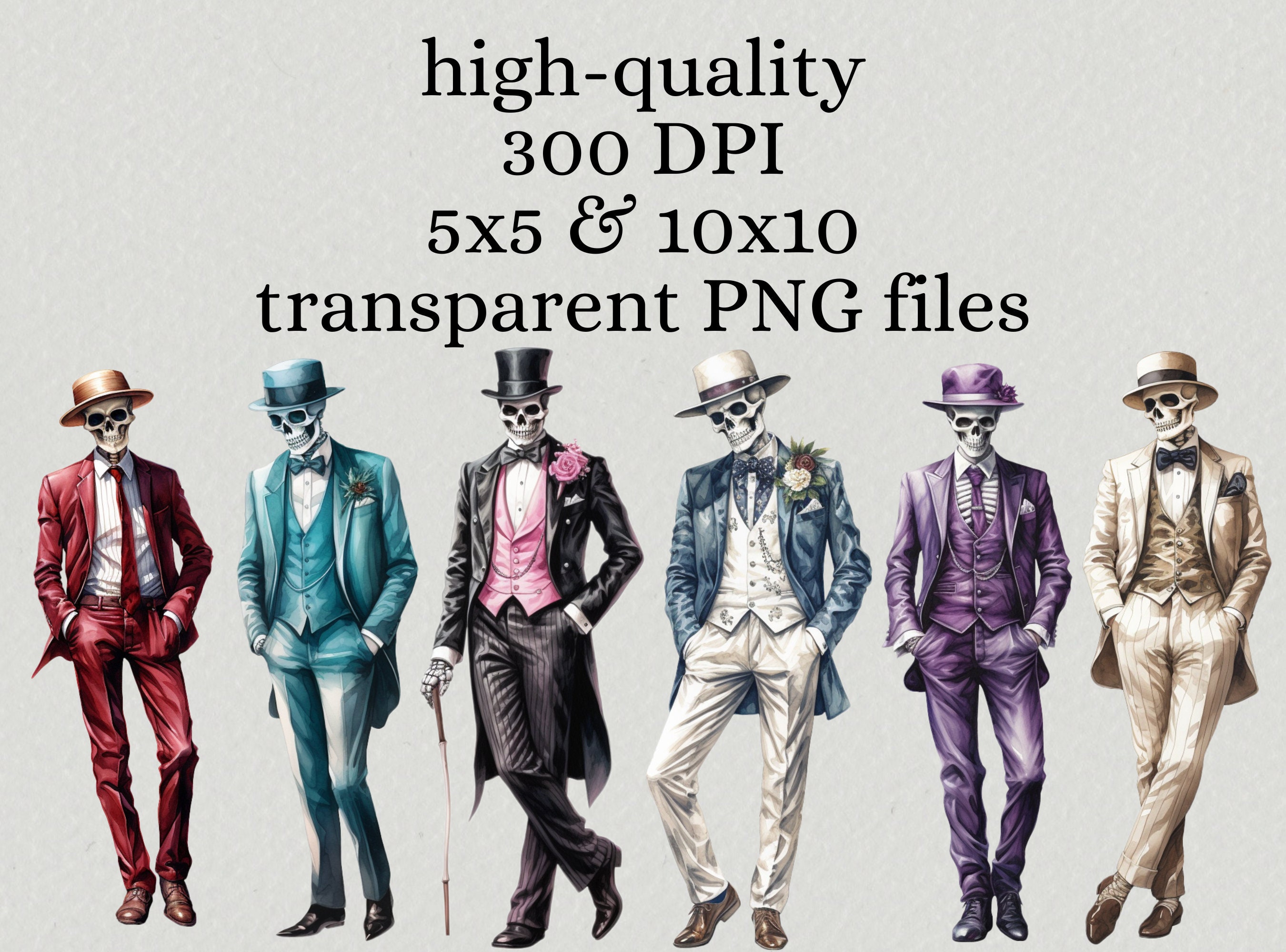 Formal Skeleton Clipart Bundle Victorian Gothic Illustrations of Dapper ...