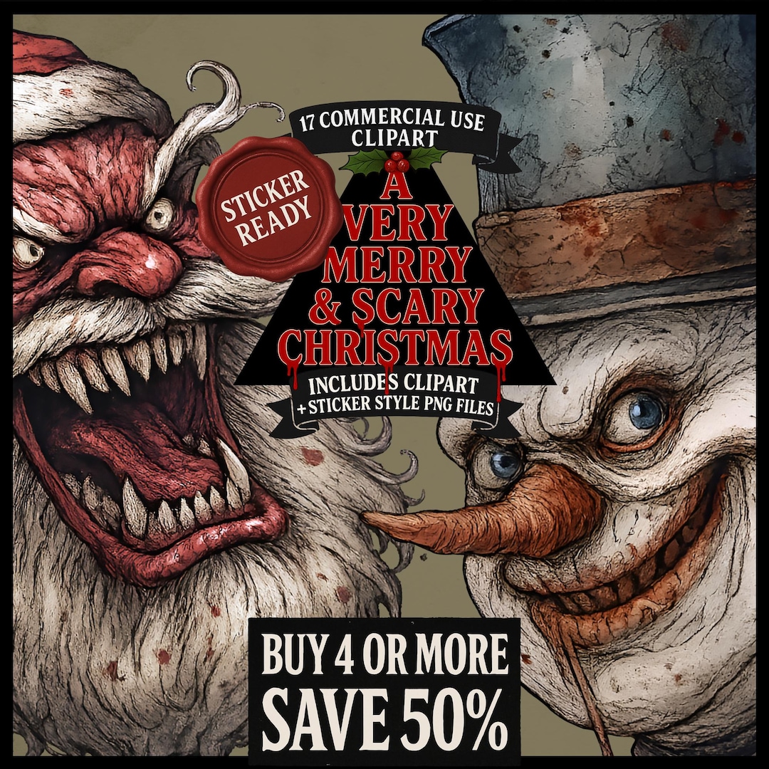 Horror Christmas Clipart Bundle – 17 Creepy Holiday Pngs | Gothic Santa ...