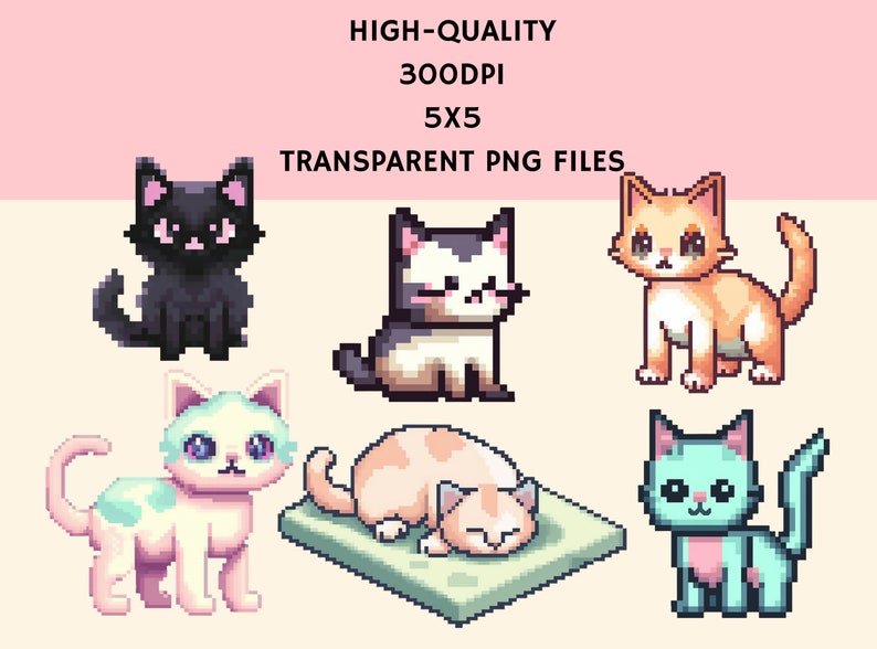 40 Pixel Art Cats Clipart Bundle - Commercial Use Transparent ...