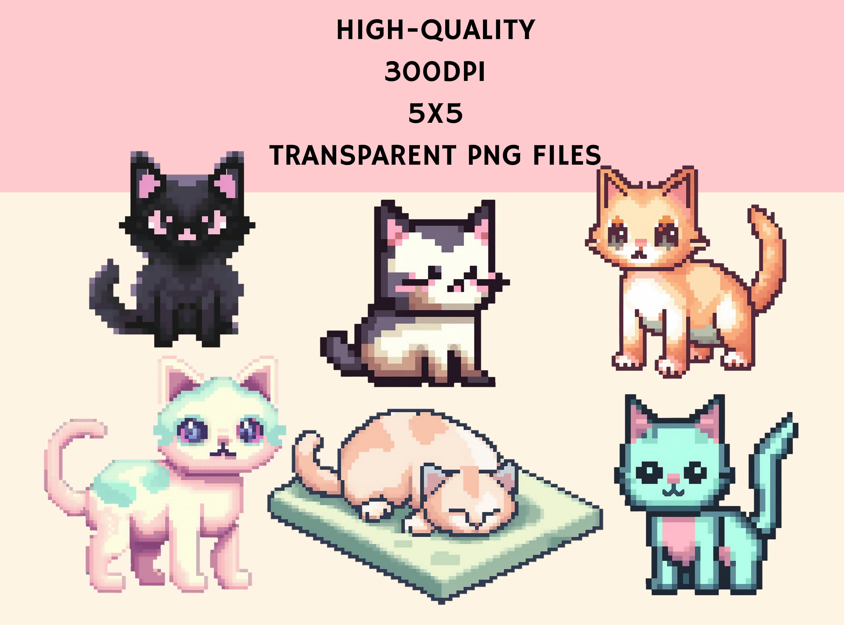 40 Pixel Art Cats Clipart Bundle - Commercial Use Transparent ...