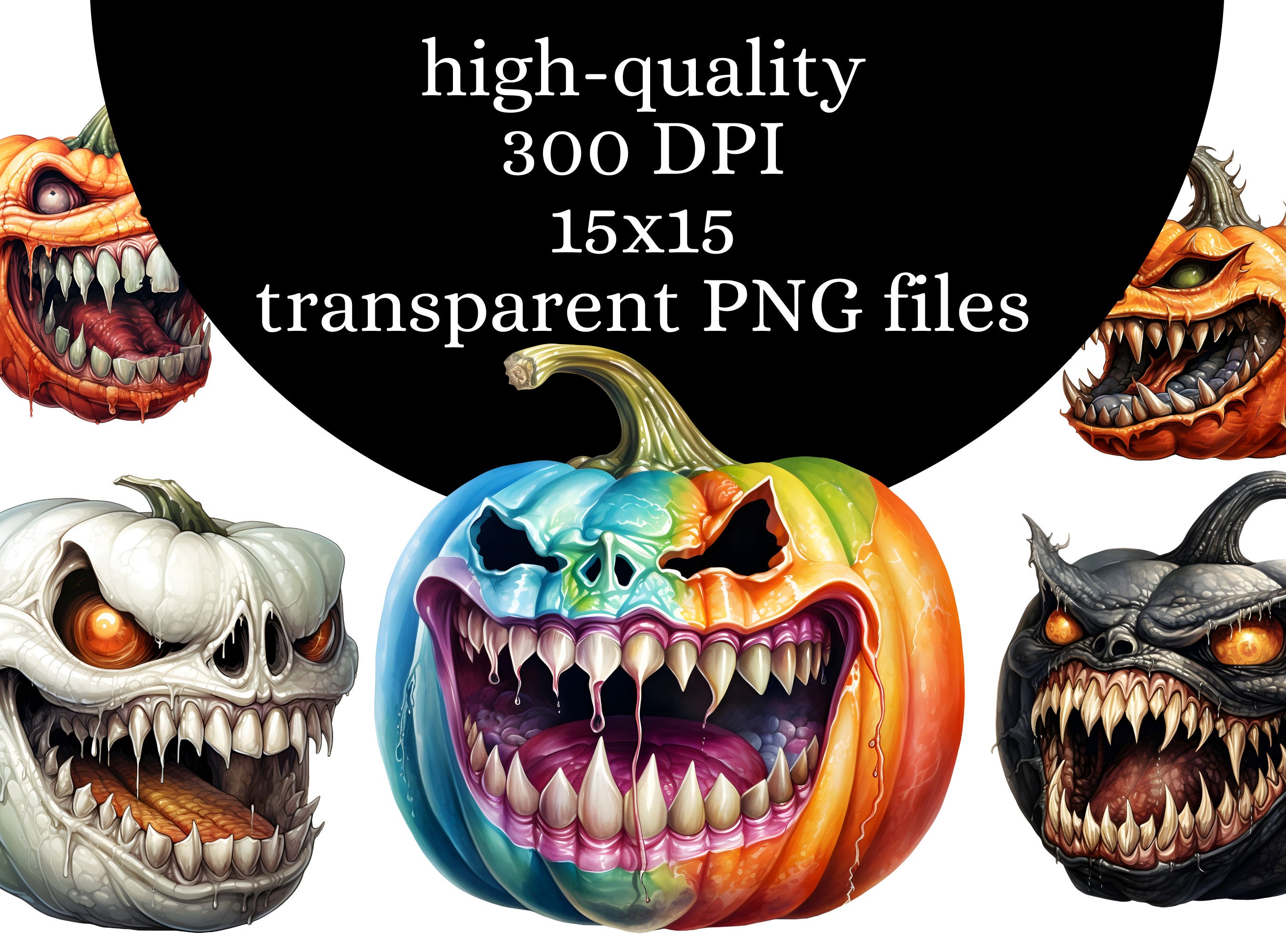 Scary Rainbow Pumpkin Clipart 30 Gothic Illustrations of - Etsy