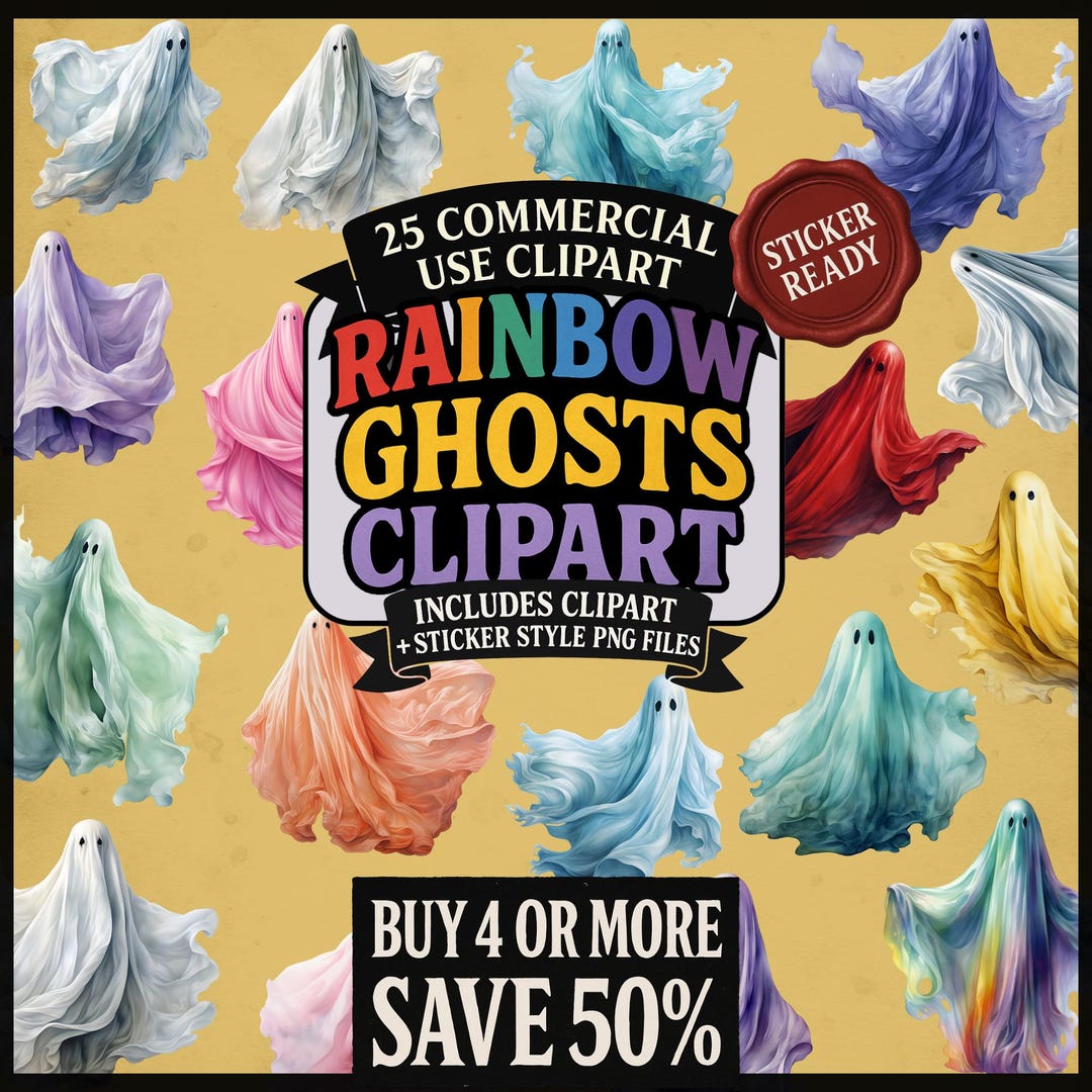 Ghost Clipart Bundle – 25 Cute Floating Spirits in Pastel Colors, Full ...