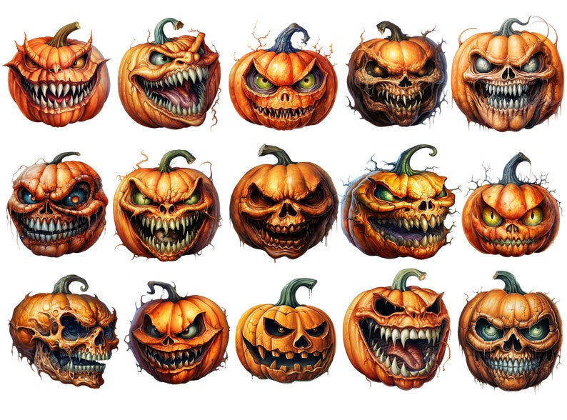 Scary Pumpkin Clipart - Lovecraftian Gothic Illustrations of Demonic ...