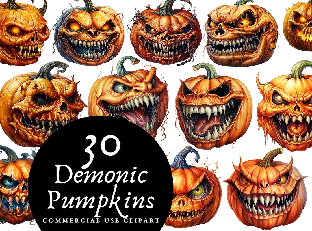 Scary Pumpkin Clipart - Lovecraftian Gothic Illustrations of Demonic ...