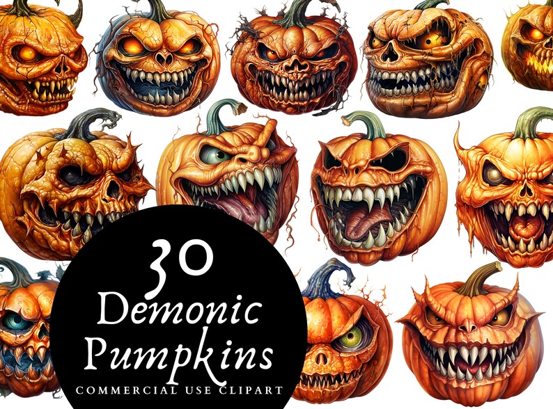 Scary Pumpkin Clipart - Lovecraftian Gothic Illustrations of Demonic ...