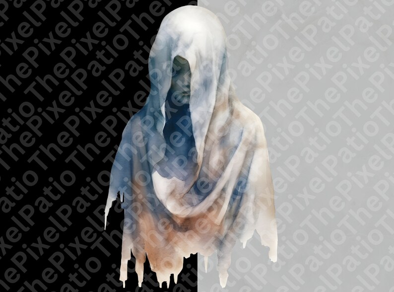 Scary Faceless Ghost Clipart, 20 Gothic Horror Halloween Watercolor Illustrations of Shadowy ...