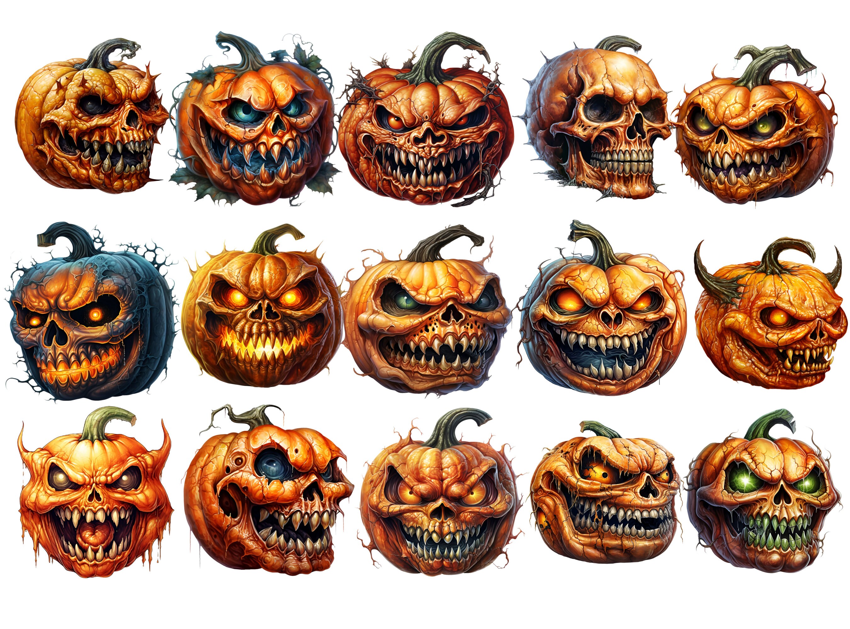 Scary Pumpkin Clipart - Lovecraftian Gothic Illustrations of Demonic ...