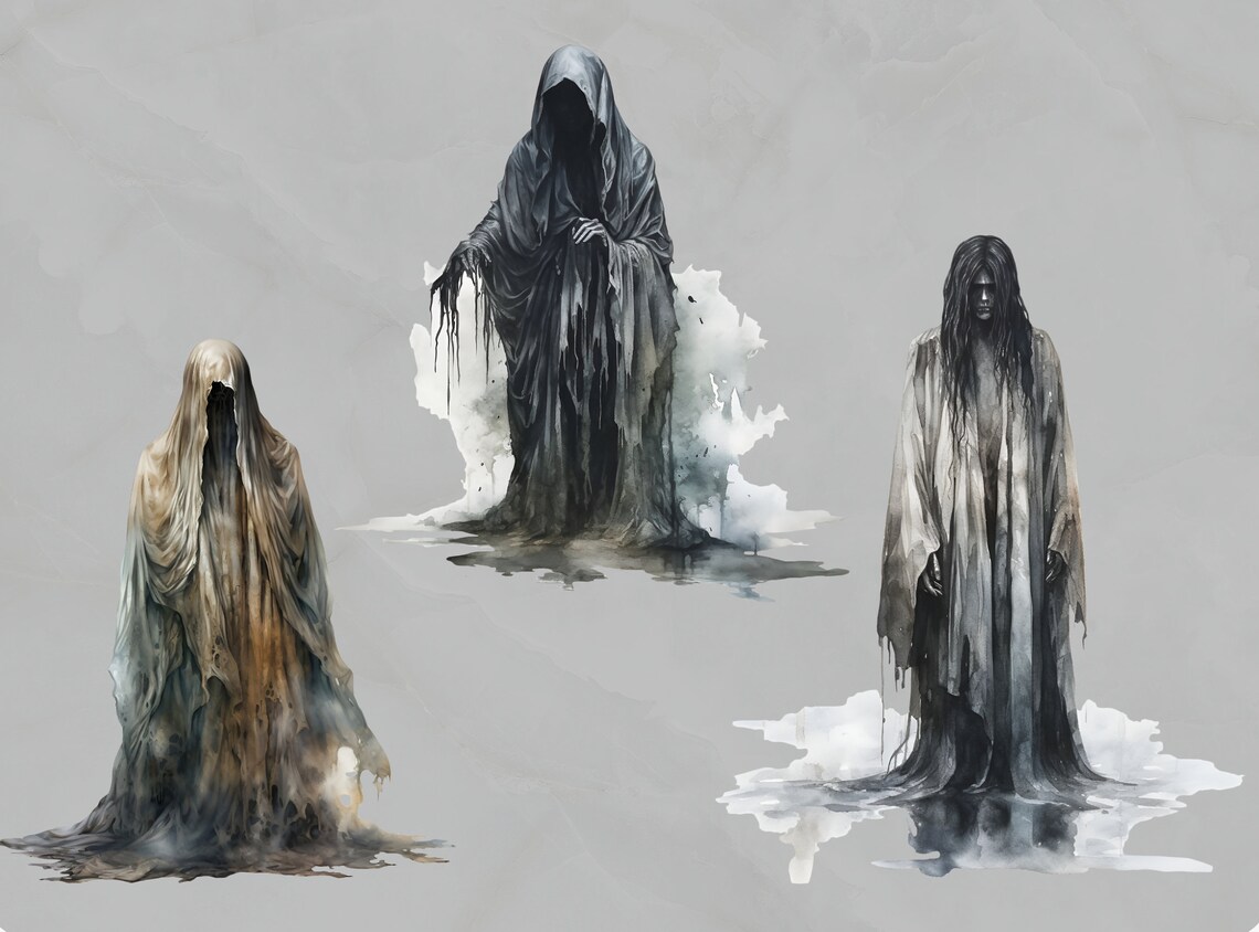 Scary Faceless Ghost Clipart, 20 Gothic Horror Halloween Watercolor ...