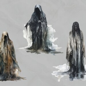 Scary Faceless Ghost Clipart, 20 Gothic Horror Halloween Watercolor ...