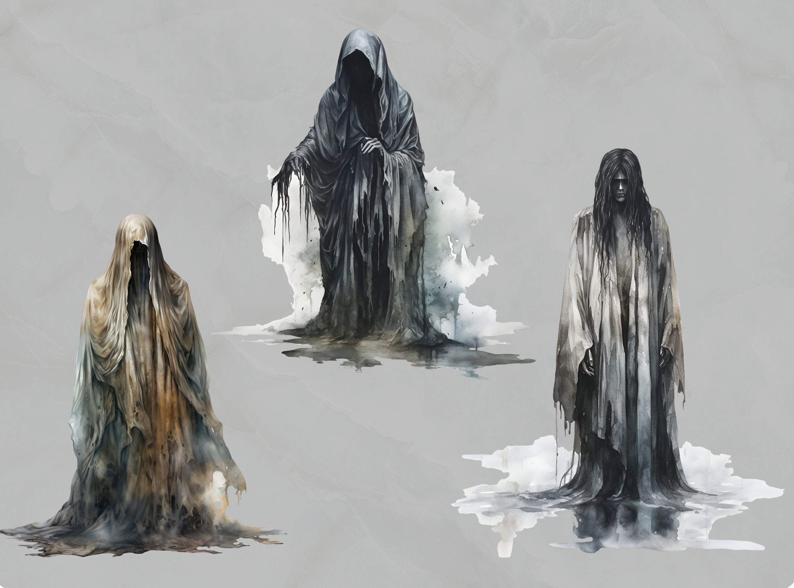 Scary Faceless Ghost Clipart, 20 Gothic Horror Halloween Watercolor ...