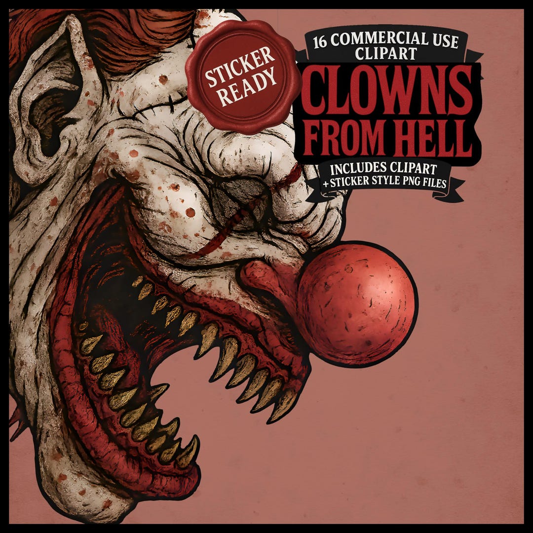 Scary Clown Faces PNG Bundle | 16 Horror Clown Clipart Images | Creepy ...