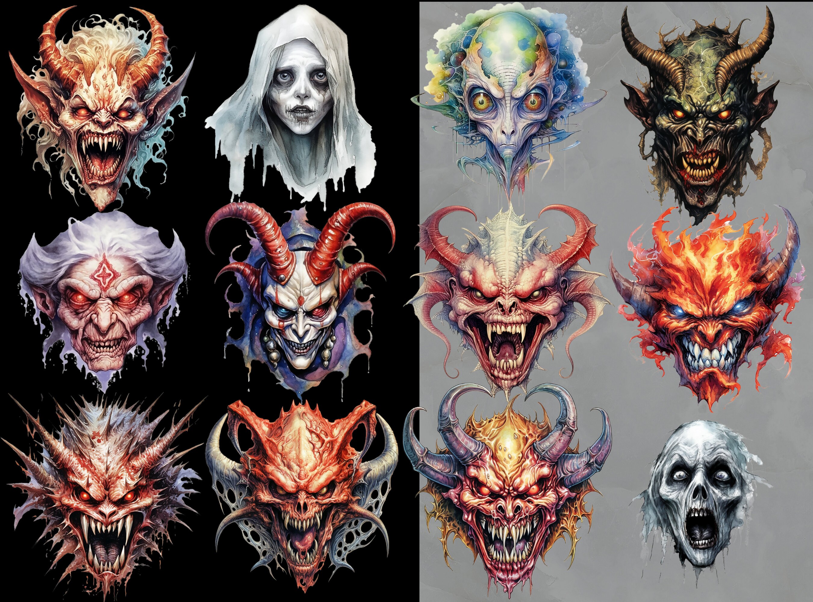 Spooky Faces Clipart Bundle Digital Download 60 Transparent Background ...