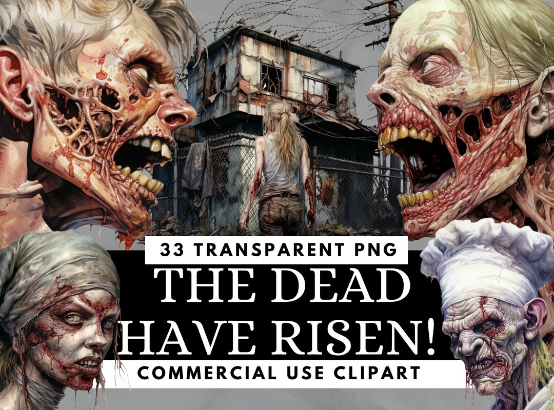Zombie Apocalypse Clipart Bundle, Spooky Halloween Watercolor, 33 Scary ...