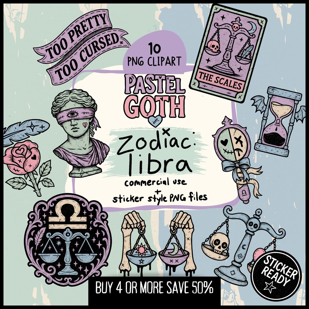 Pastel Goth Libra Zodiac Clipart PNG Bundle – 10 Creepy Cute Gothic ...