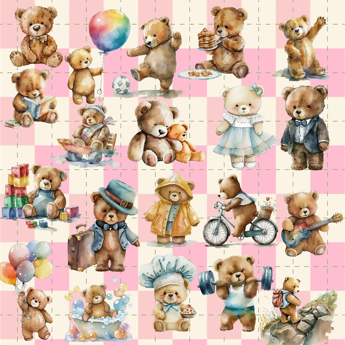 Teddy Bear Watercolor Clipart Bundle Digital Download 20 - Etsy