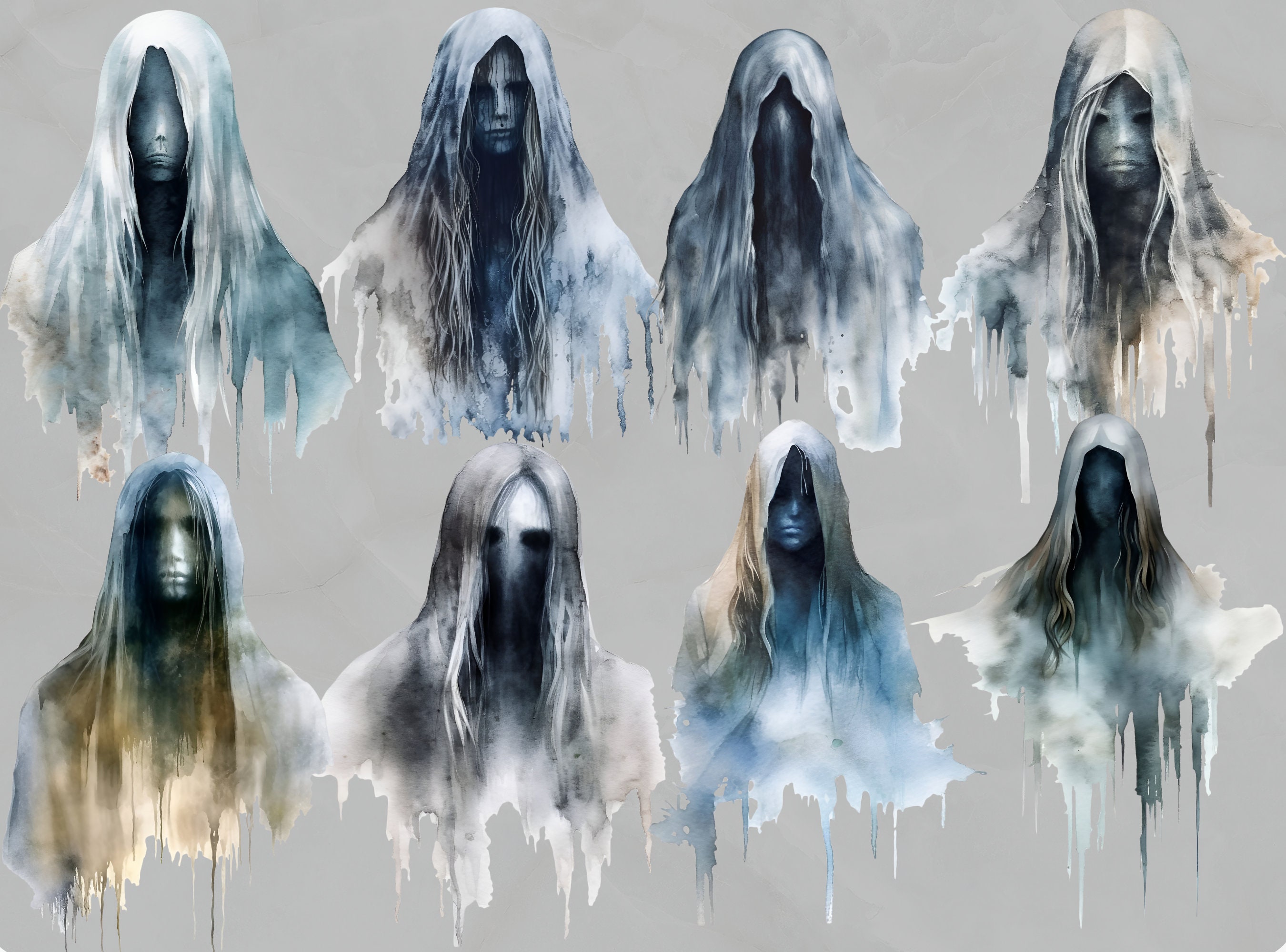 Scary Faceless Ghost Clipart, 20 Gothic Horror Halloween Watercolor ...
