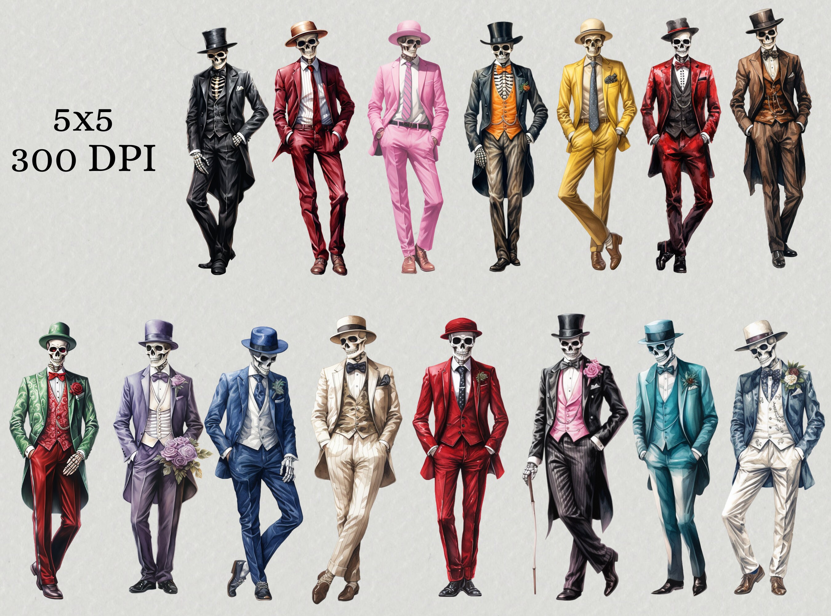 Formal Skeleton Clipart Bundle Victorian Gothic Illustrations of Dapper ...
