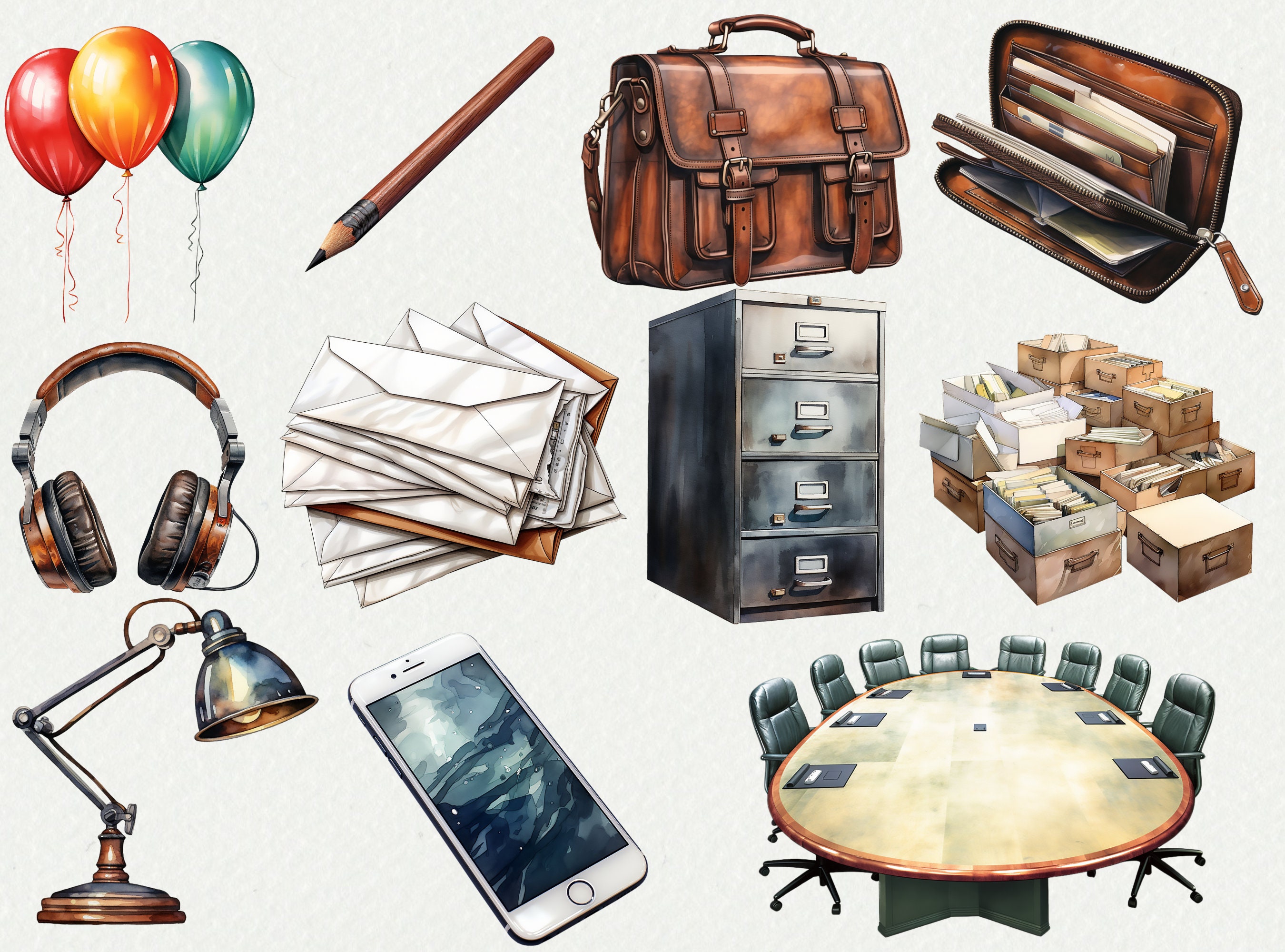 Corporate Office Clipart Bundle 60 Watercolor Transparent Background ...