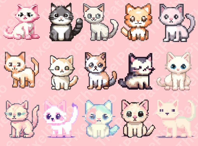 40 Pixel Art Cats Clipart Bundle - Commercial Use Transparent ...