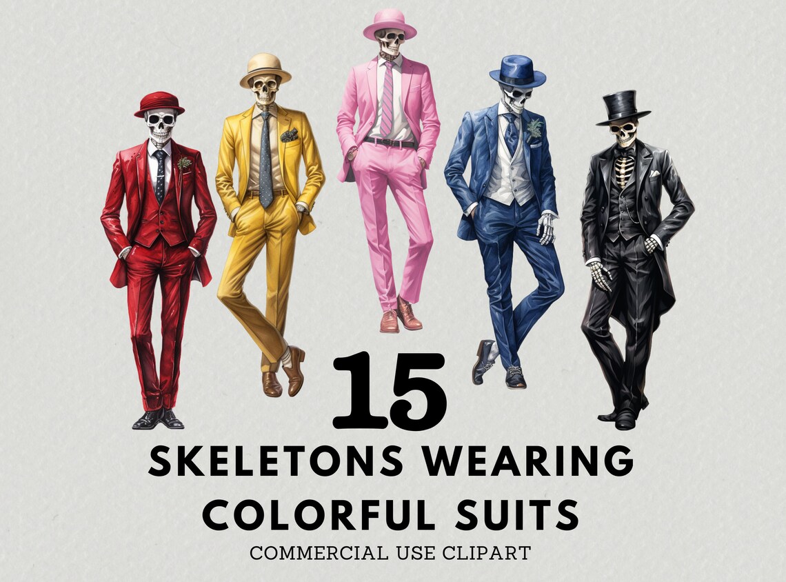 Formal Skeleton Clipart Bundle Victorian Gothic Illustrations of Dapper ...