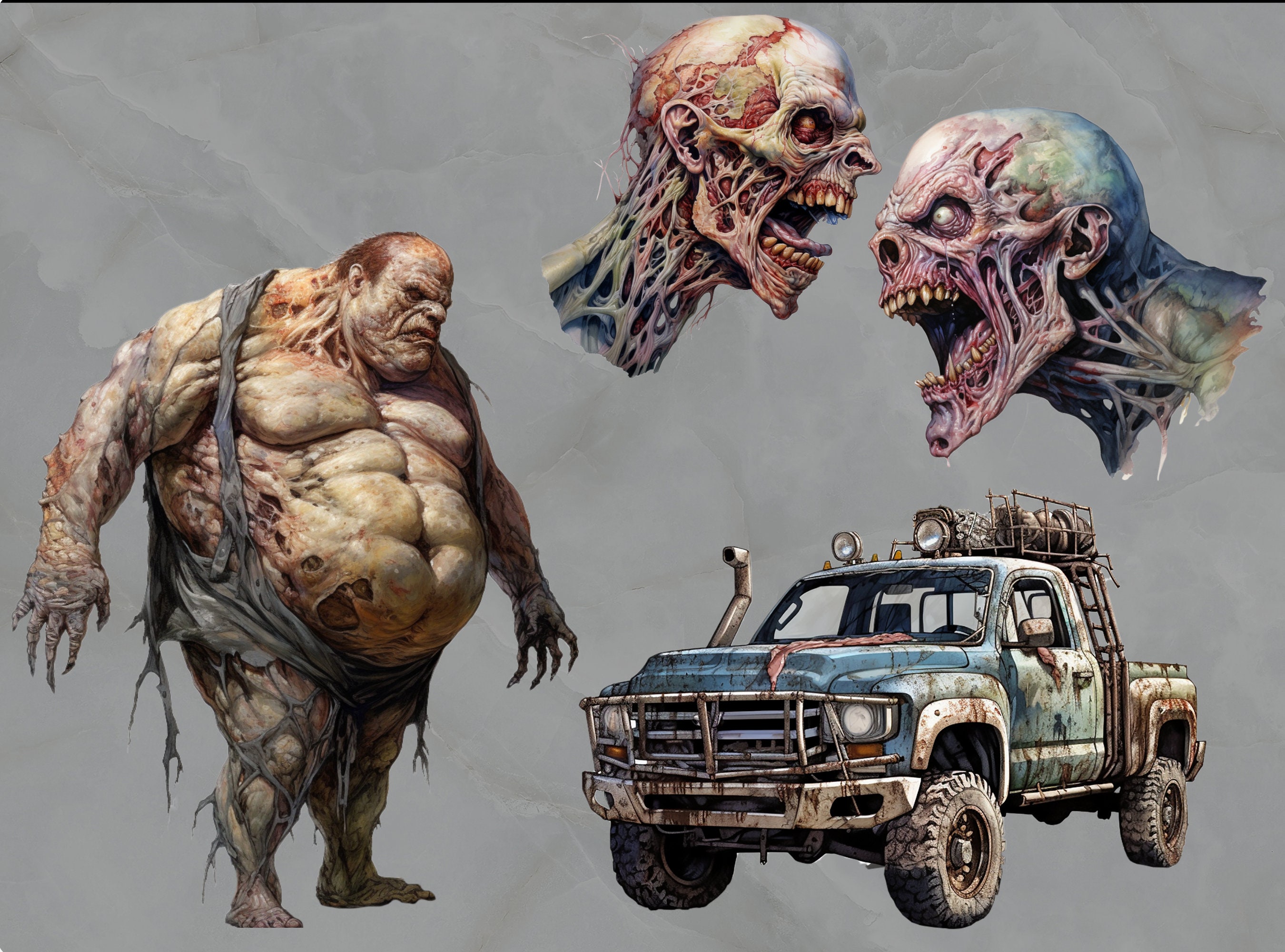 Zombie Apocalypse Clipart Bundle, Spooky Halloween Watercolor, 33 Scary ...