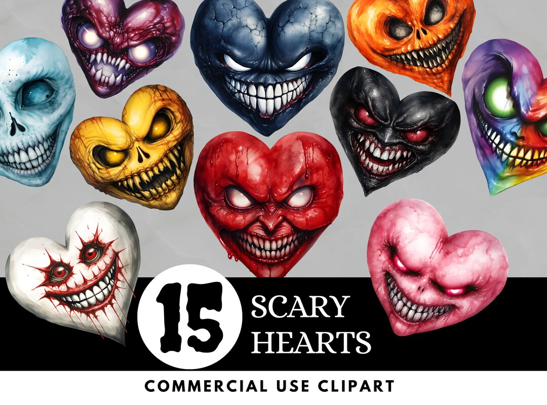 Scary Demonic Hearts Clipart - 15 Spooky Gothic Illustrations of ...