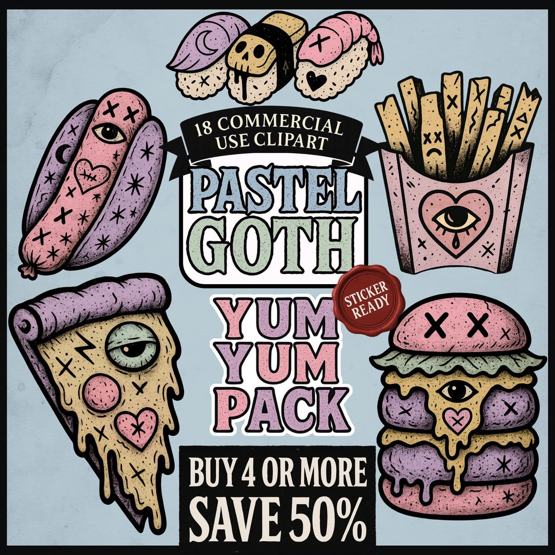 Pastel Goth Food Horror Clipart PNG – 18 Creepy Cute Cursed Snacks for ...