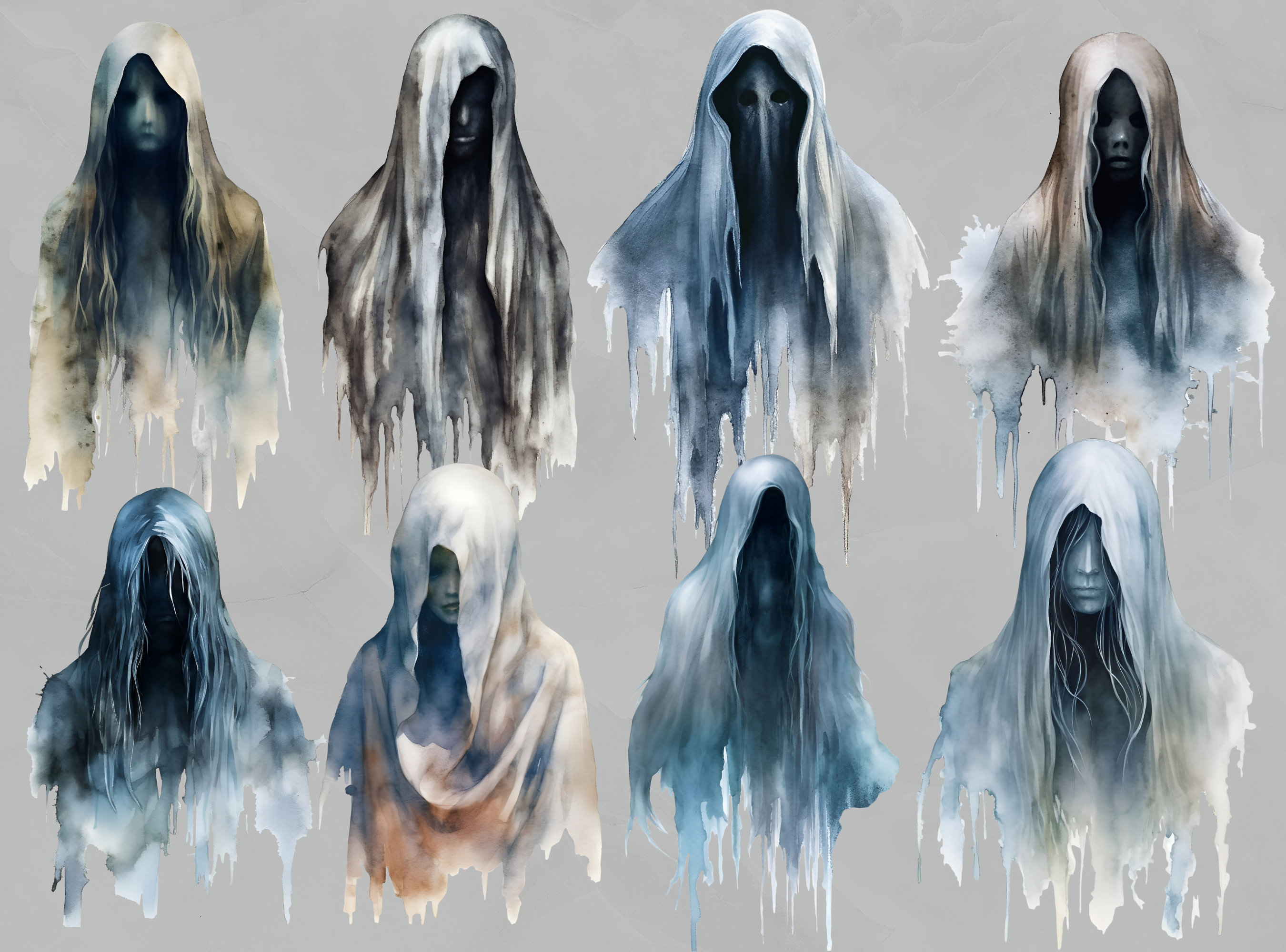 Scary Faceless Ghost Clipart, 20 Gothic Horror Halloween Watercolor ...