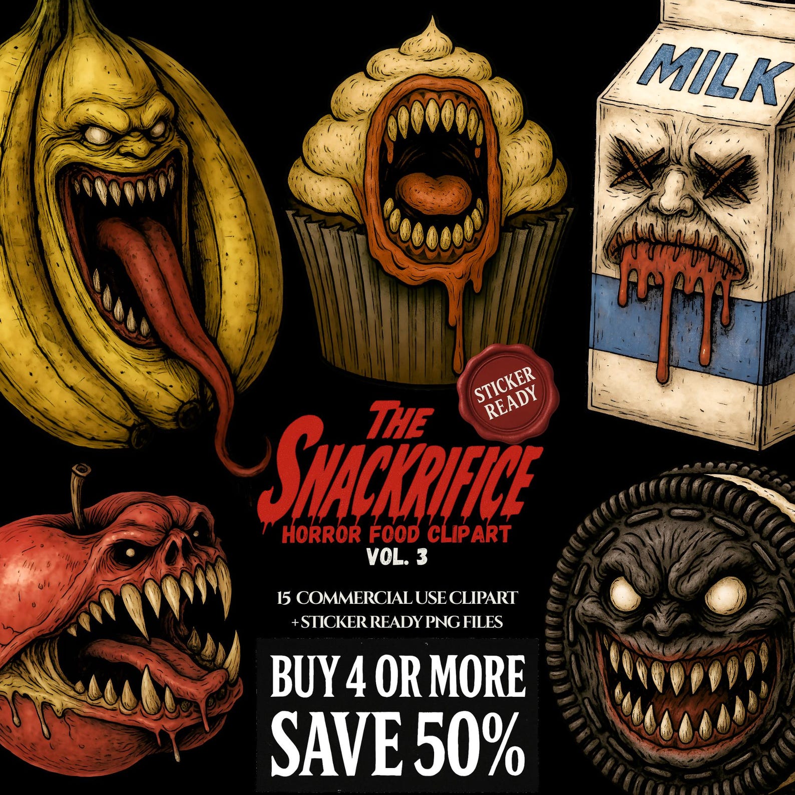 Halloween Food Monster Clipart PNG – 15 Creepy Cute Haunted Snack ...