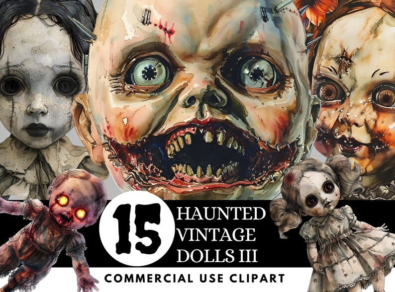 Creepy Haunted Dolls Clipart III - 15 Pngs of Halloween Horror Themed ...