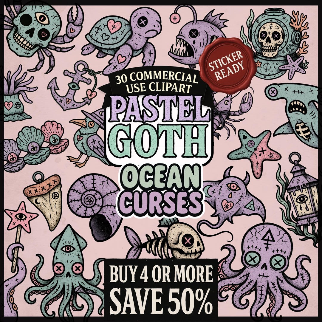 Pastel Goth Sea Witch Clipart – 30 Cursed Ocean Pngs, Beach Goth Art ...