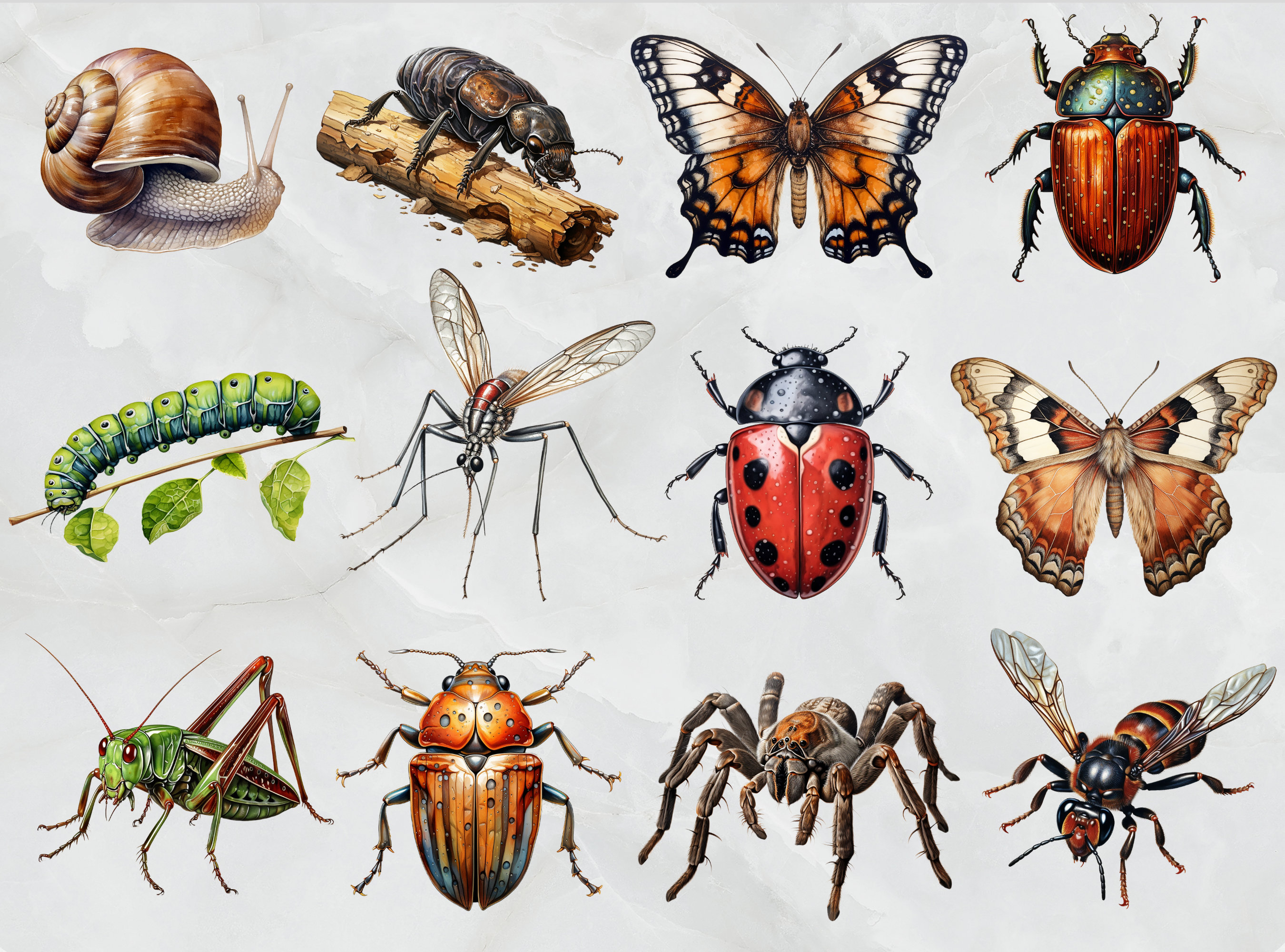 Watercolor Bugs & Insects Clipart Bundle 20 Transparent Background Cute ...