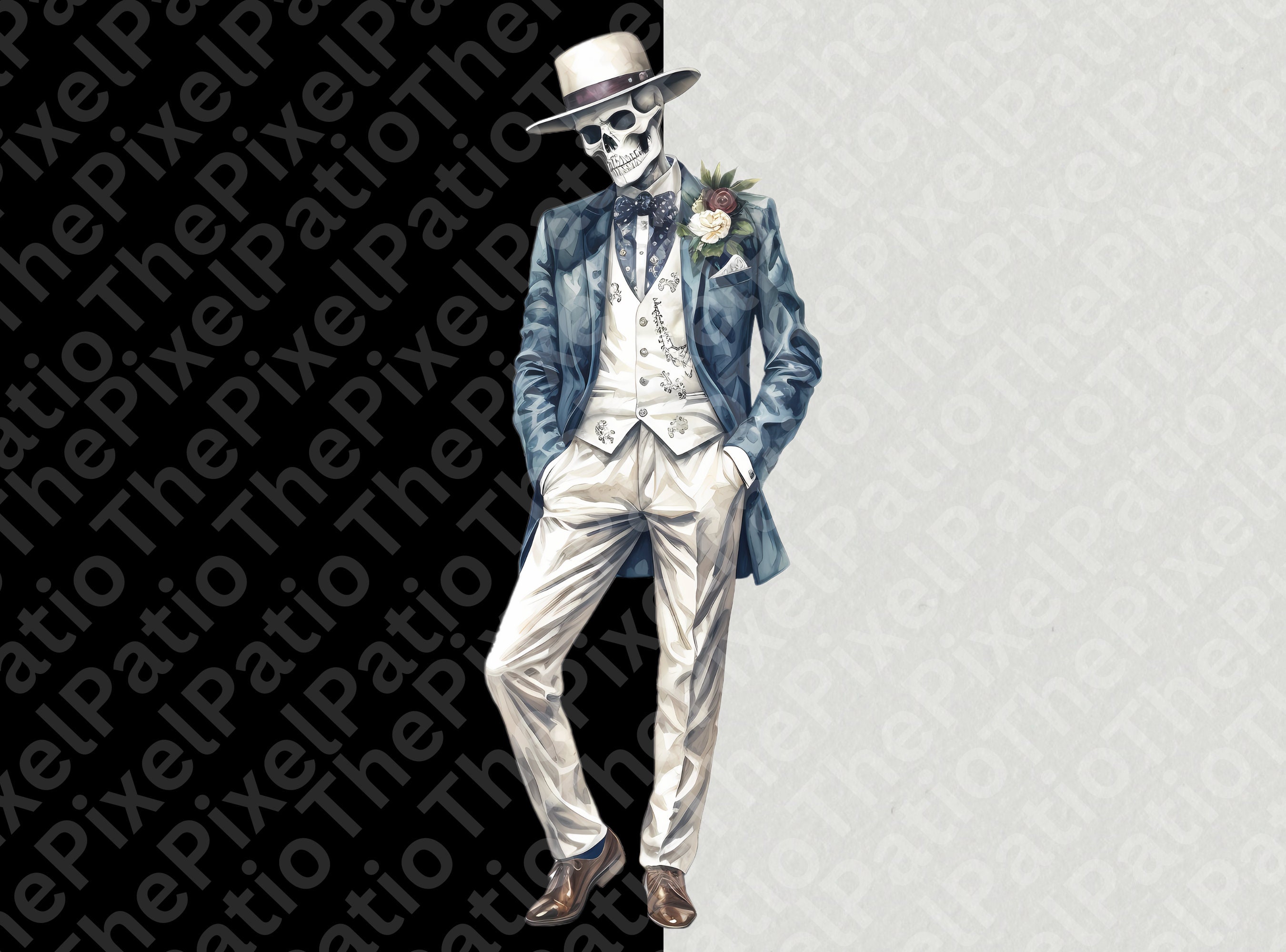 Formal Skeleton Clipart Bundle Victorian Gothic Illustrations of Dapper Skeletons in Classy ...