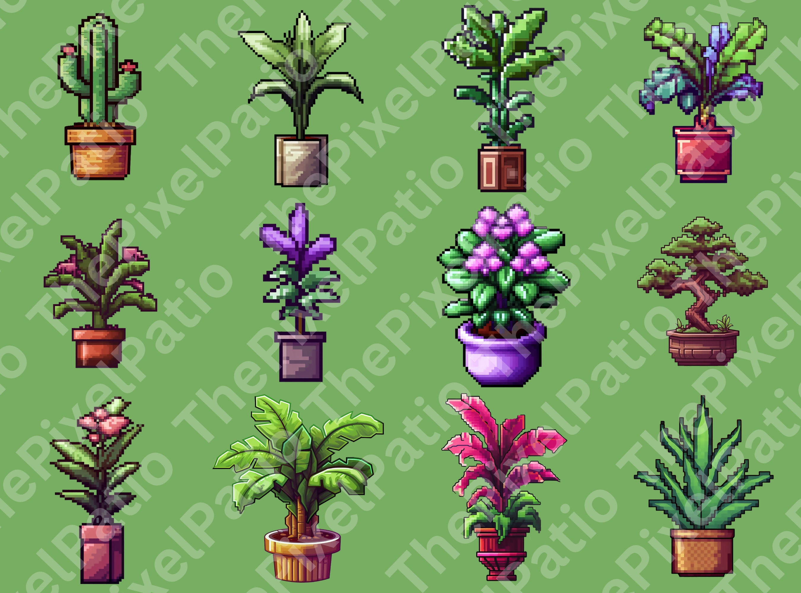 60 Pixel Art Style Houseplants Clipart Bundle Commercial Use ...