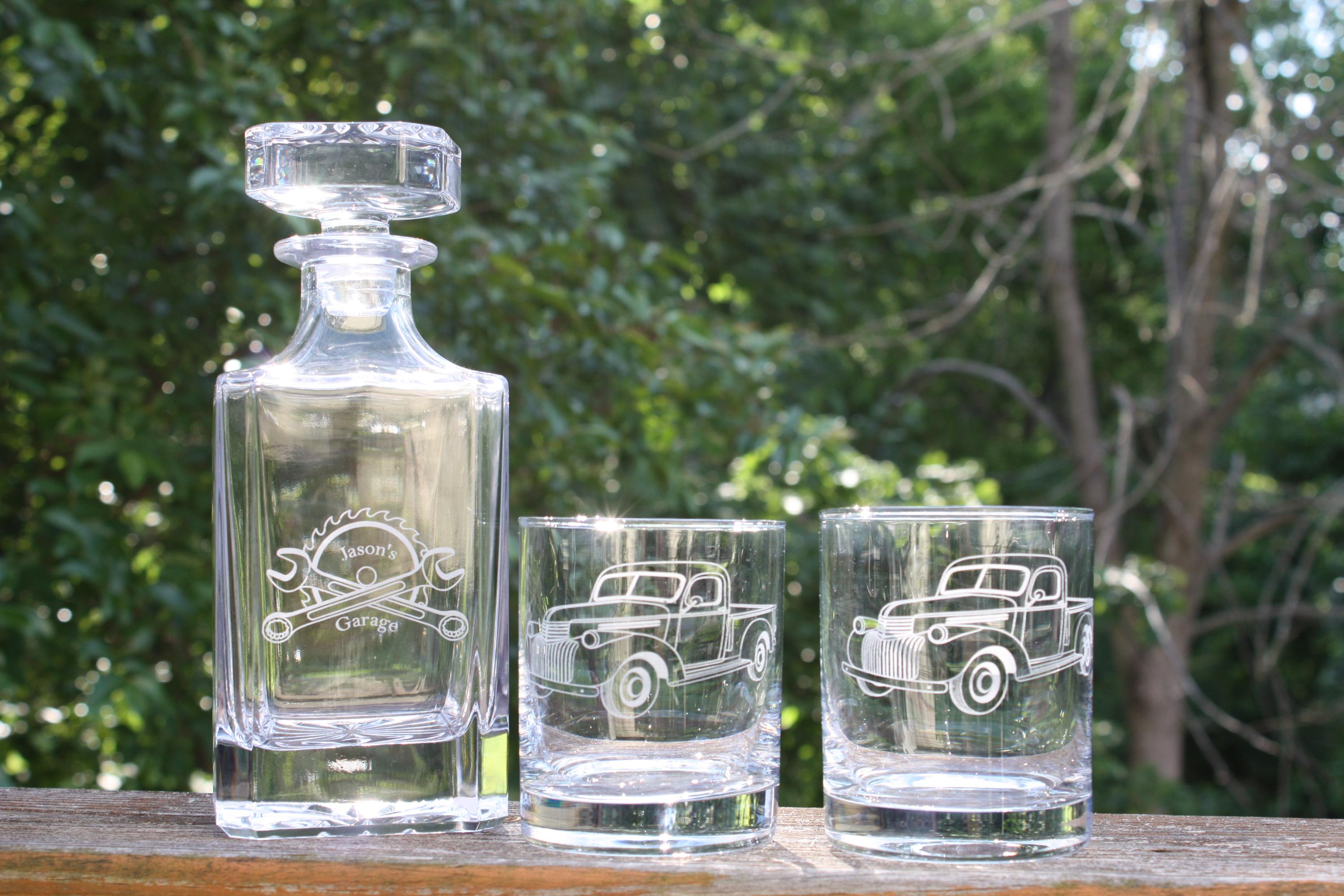 Vintage Pickup Truck & Garage Whiskey Decanter and Glass Set - Etsy