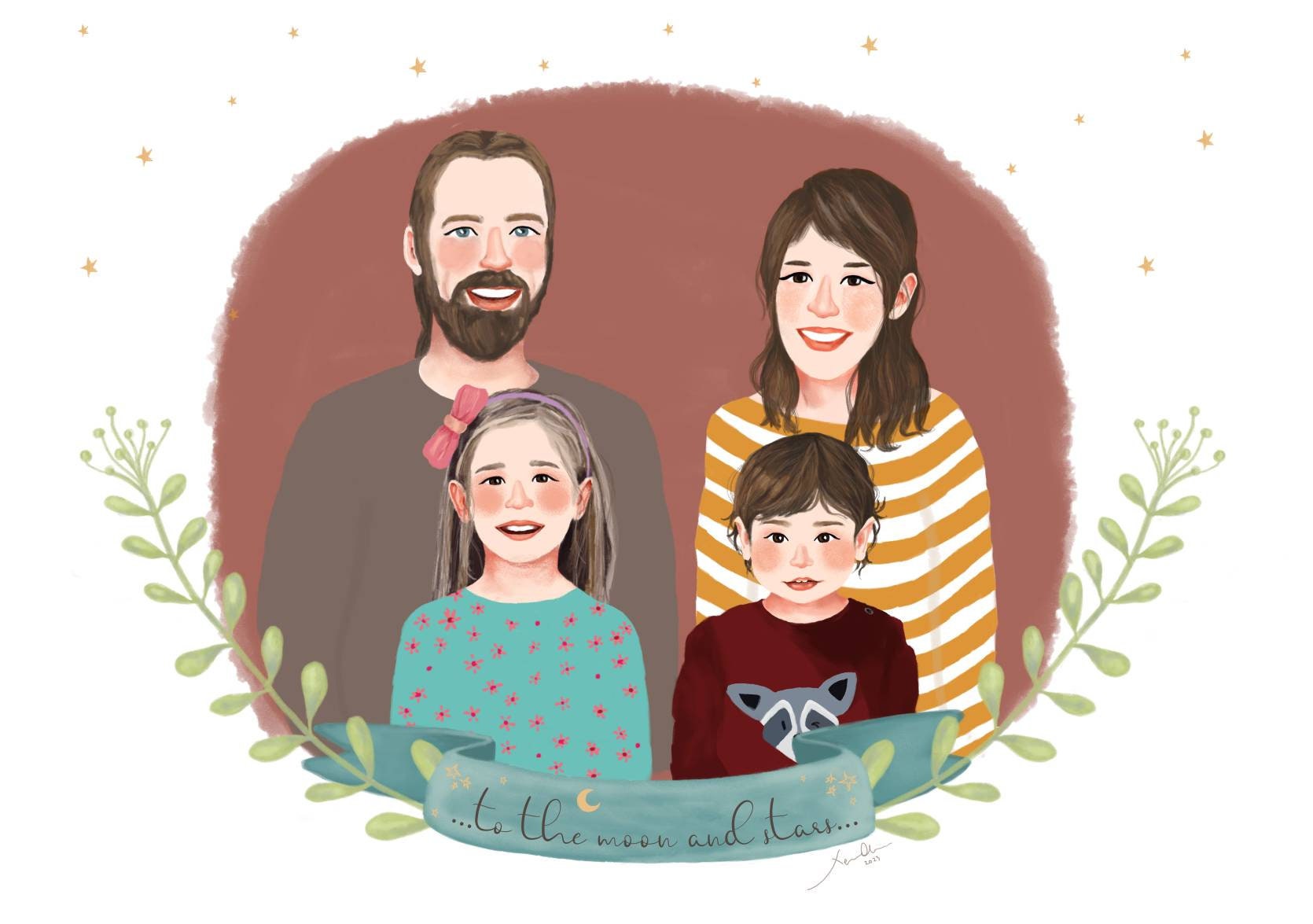 Personalized Family Illustration Portrait, Cartoon Style Drawing From ...