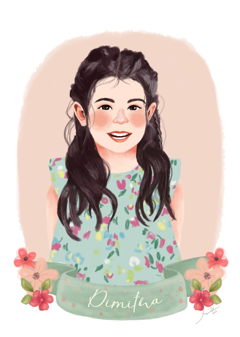 Custom Kids Portrait Digital Drawing From Photo, Personalized Cartoon ...