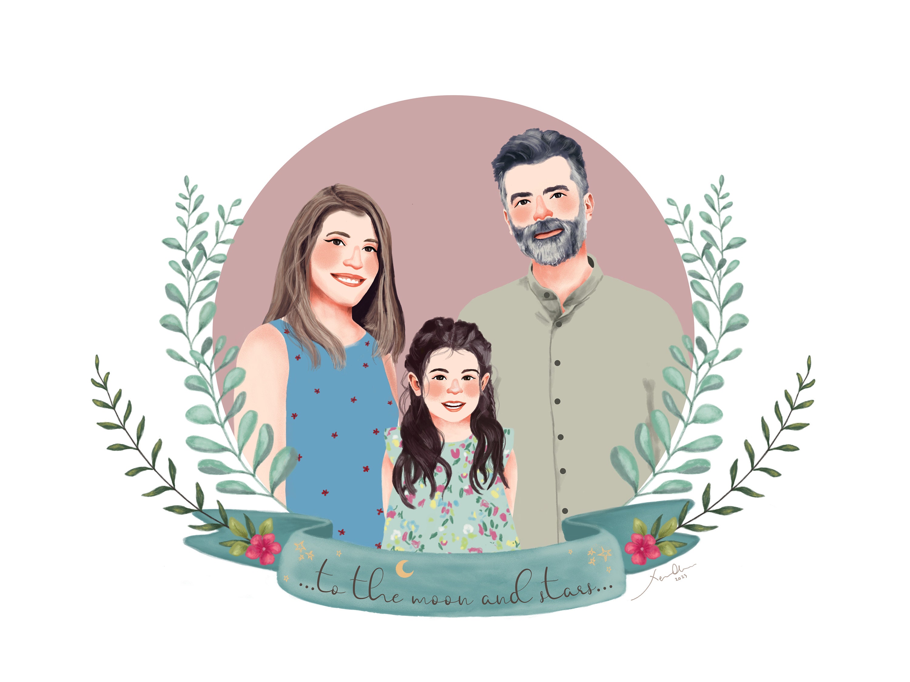 Personalized Family Illustration Portrait, Cartoon Style Drawing From ...