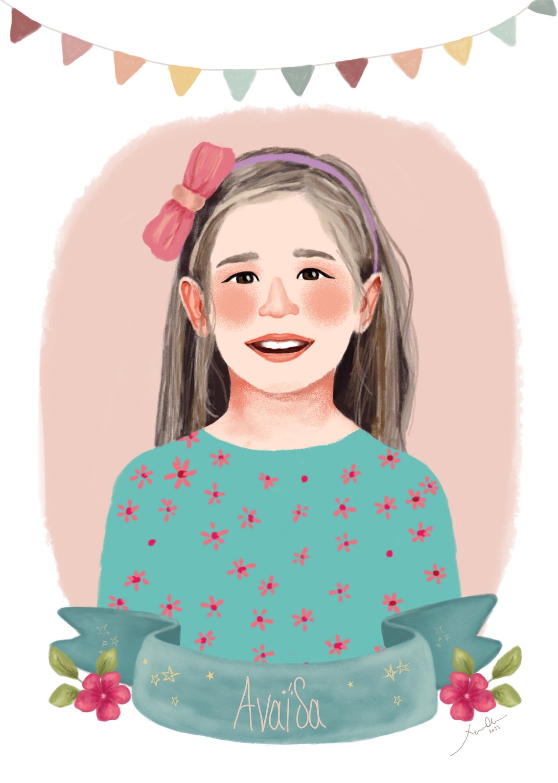 Custom Kids Portrait Illustration From Photo, Personalized Cartoon ...