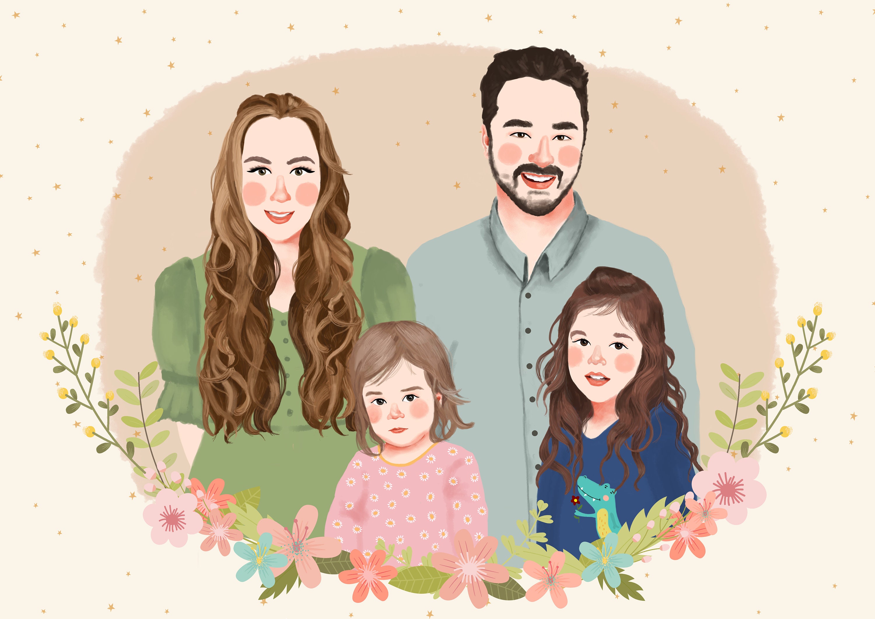 Personalized Family Illustration Portrait, Cartoon Style Drawing From ...