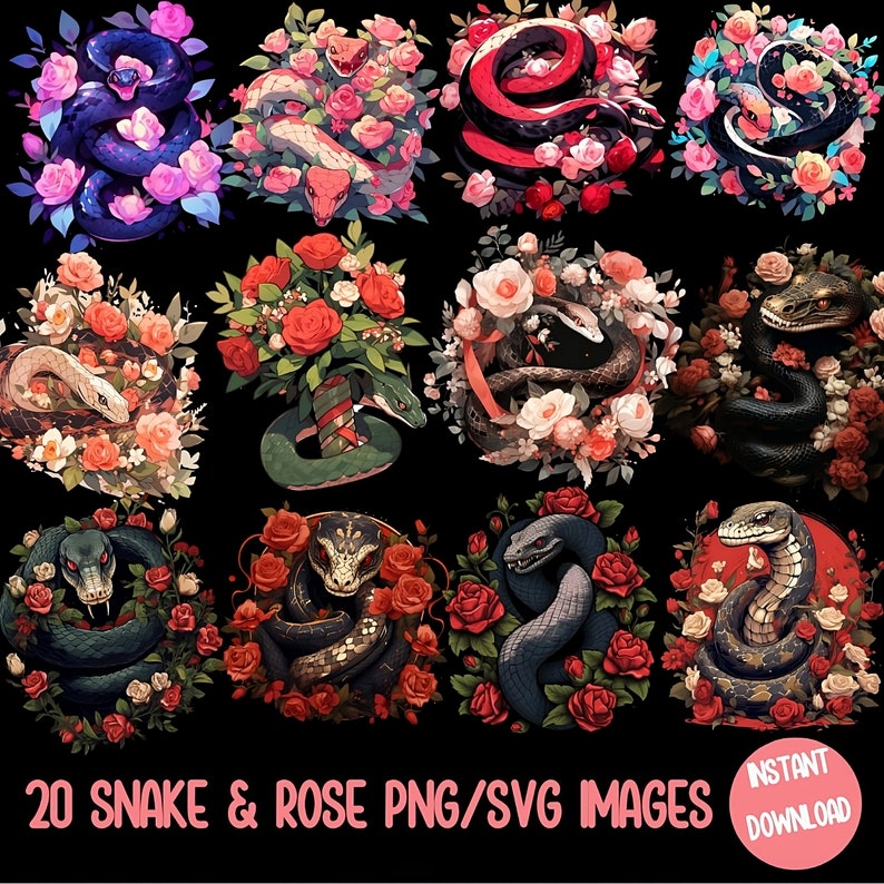 20 Snake and Rose SVG and PNG Instant Download Images Snakes - Etsy