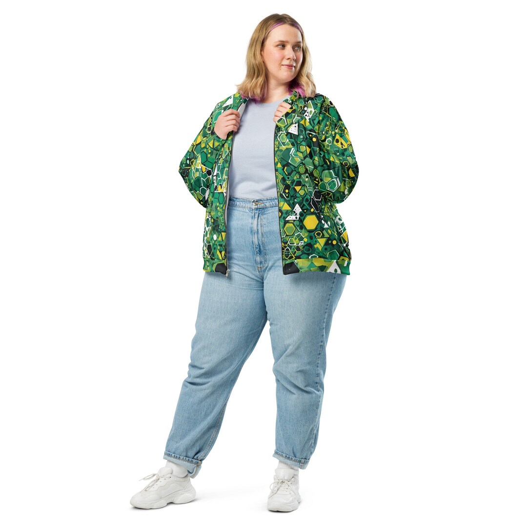 Geometric Garden Vibrant Green Abstract Bomber Jacket - Etsy