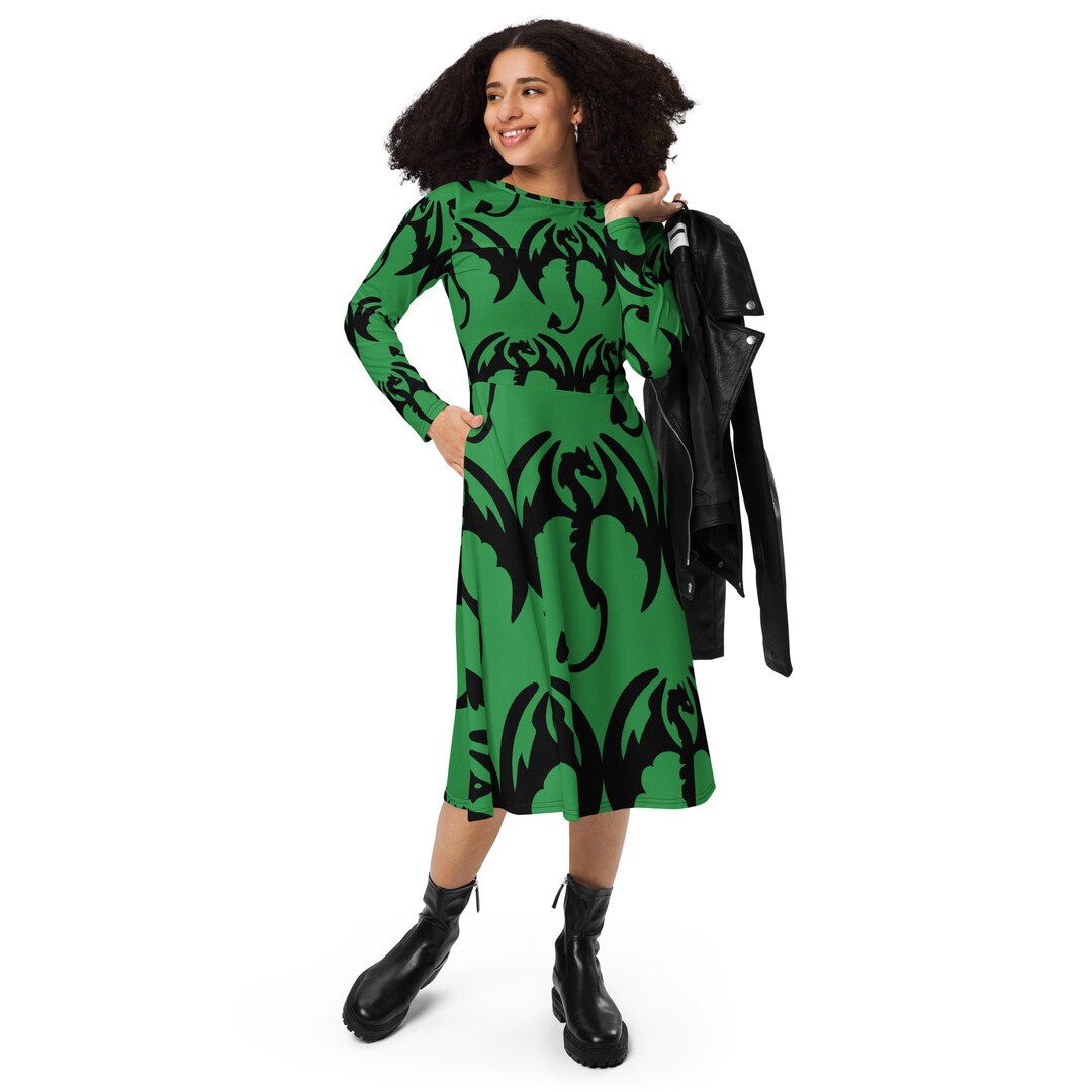 Unfurled Wings: Green Midi Dress, a Portal to Soar With Dragons of ...