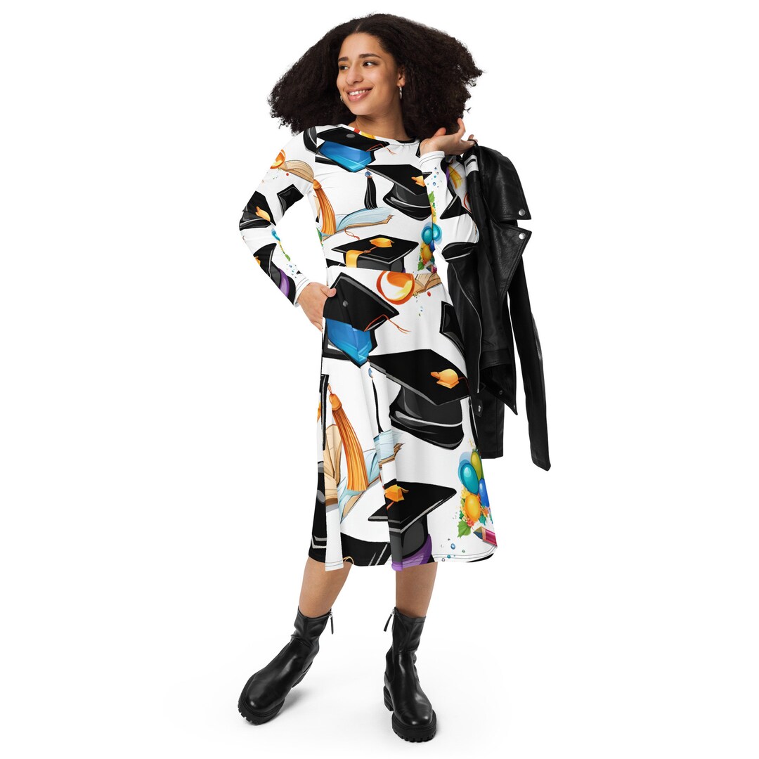 Cap-tivating Grad Caps Class of 2024 Long Sleeve Midi Dress - Etsy
