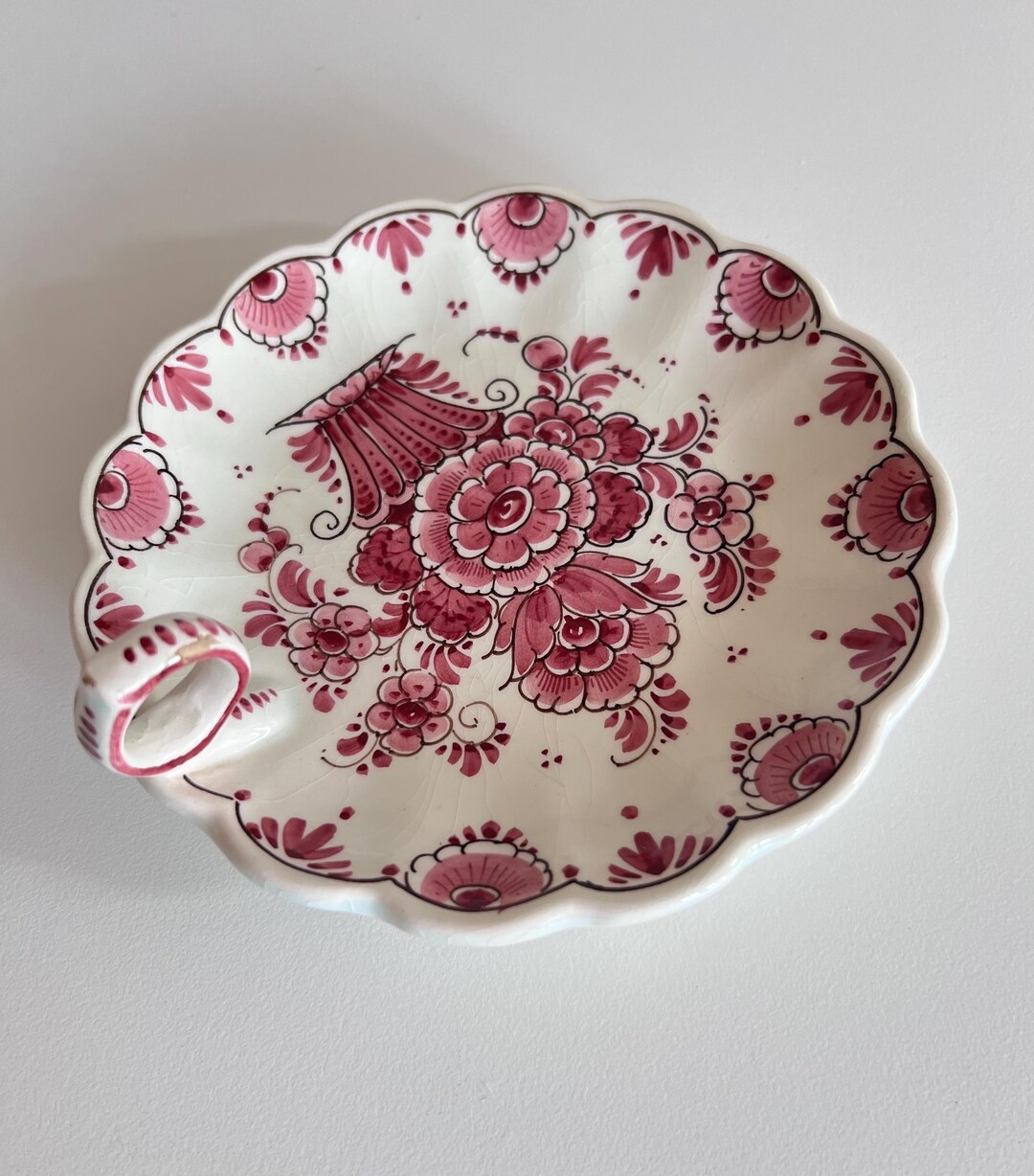 Vintage Delft Red With Handle, Hand Painted, 1960, Delft Candleholder ...