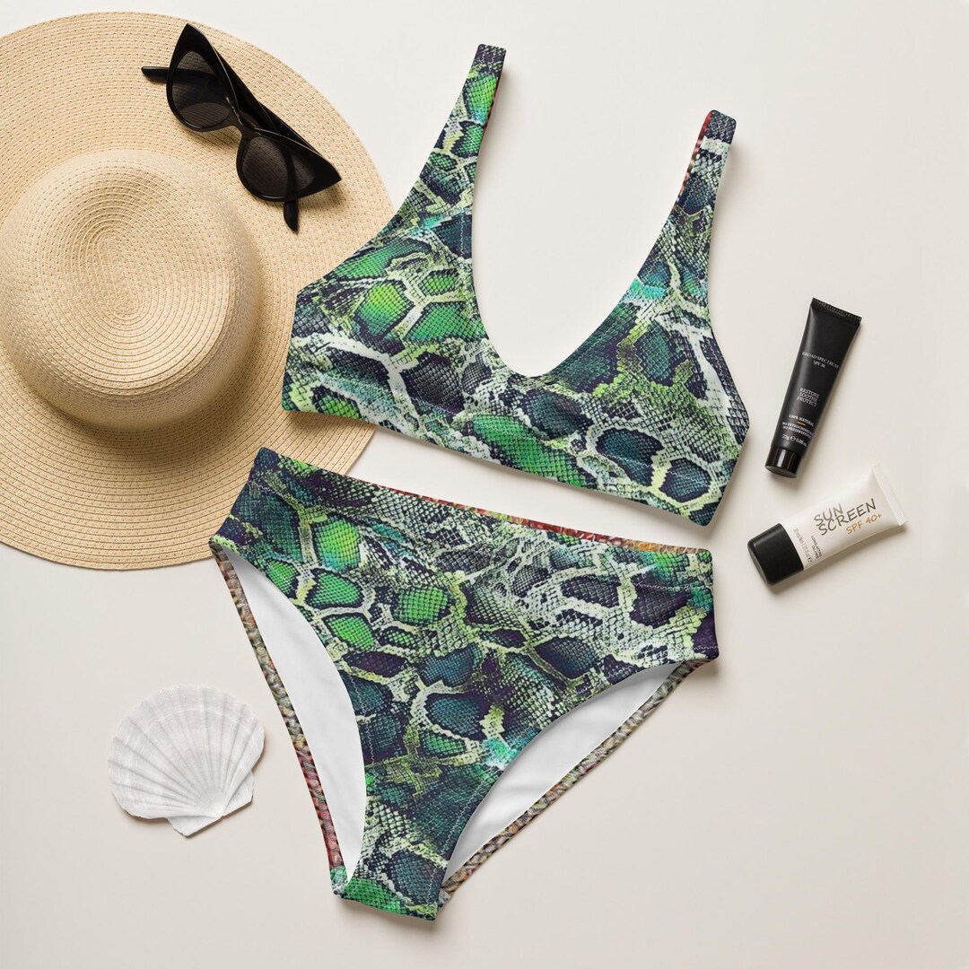 Recycled High-waisted Bikini Snake Skin - Etsy